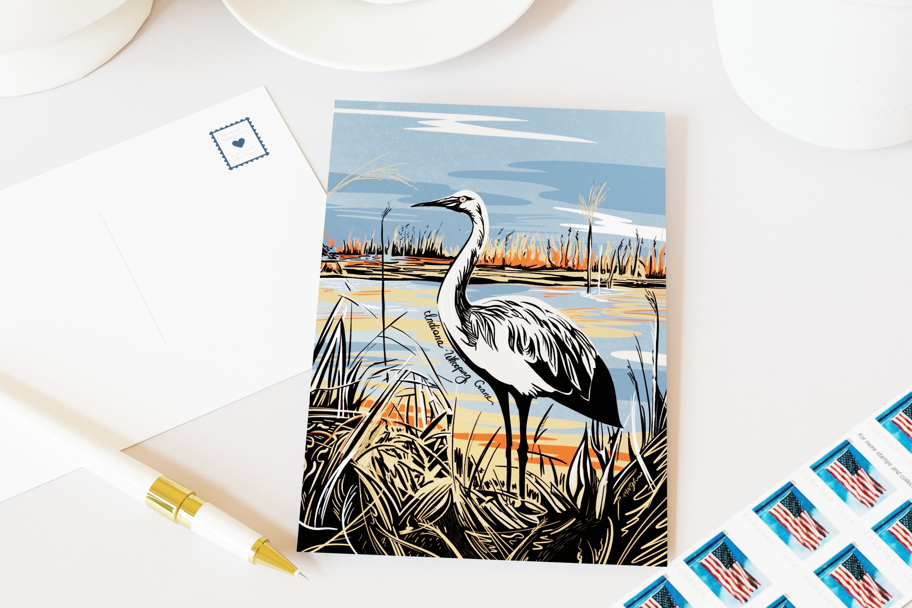Wildlife of the US Postcards - Indiana - Whooping Crane – MN John